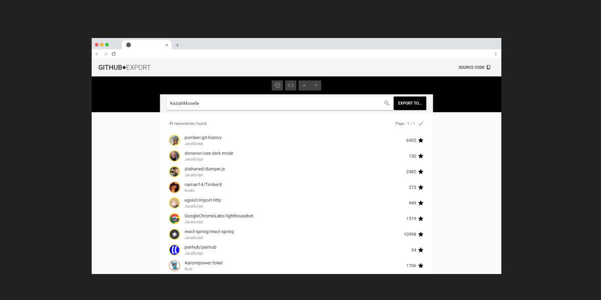 Export GitHub Stars - Keziah MOSELLE